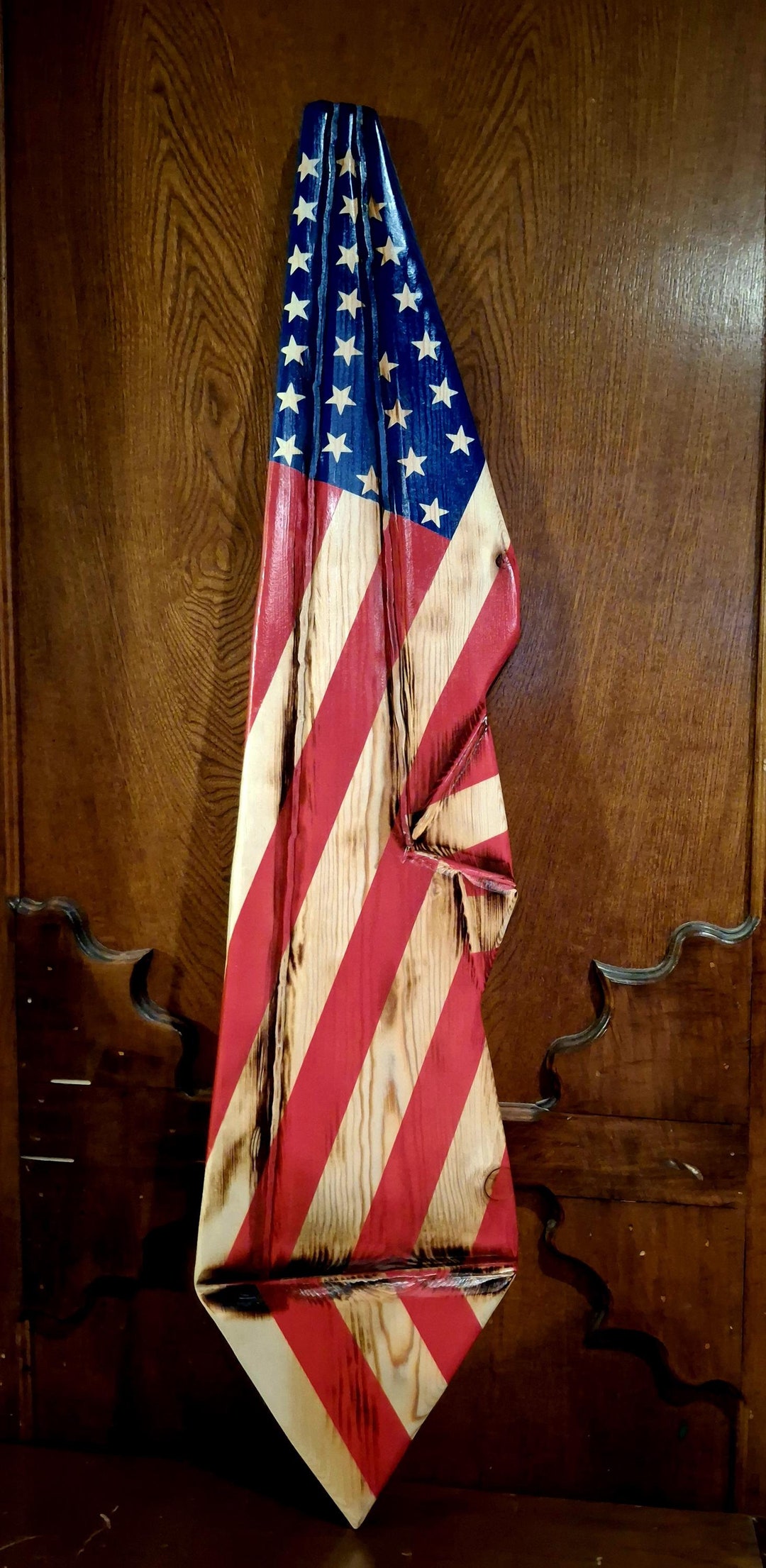 Hand-carved Wooden Draped Flag With Customizable Laser Etching - Etsy