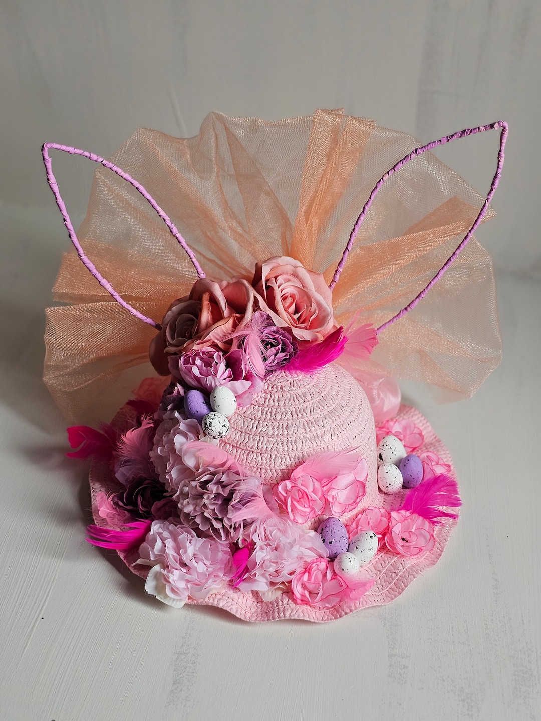 Easter Bonnet,pink Summer Flower Hat,kids Easter Hat,easter Bunny Ears ...