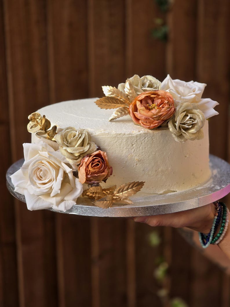 Cream Gold Rustic Rose Cake Topper Set,white Floral Cake Decoration ...