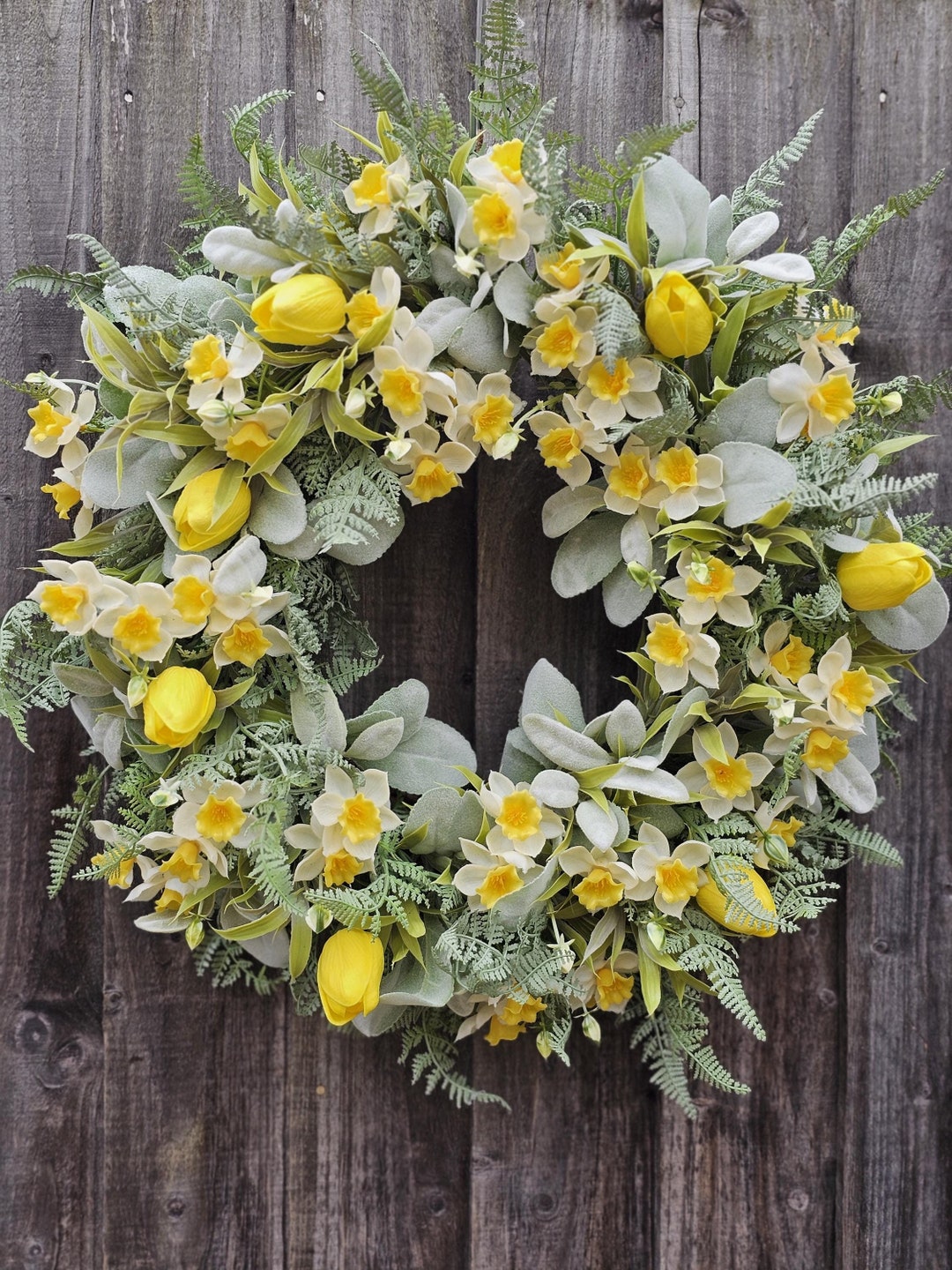 Large Spring Wreath,daffodil and Tulip Wreath,55cm Artificial Spring ...