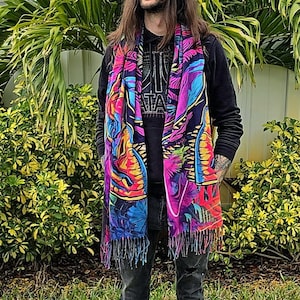 Neon Laser T-rex Rave Pashmina - Festival Shawl - by Plurfect Studios ...