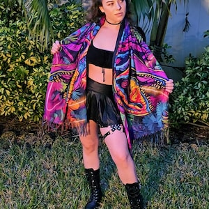 Neon Laser T-rex Rave Pashmina - Festival Shawl - by Plurfect Studios ...