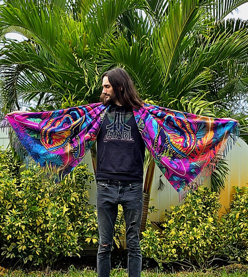 Neon Laser T-rex Rave Pashmina - Festival Shawl - by Plurfect Studios ...