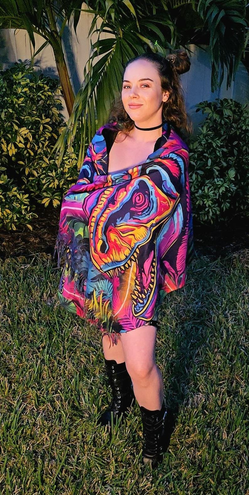 Neon Laser T-rex Rave Pashmina - Festival Shawl - by Plurfect Studios ...