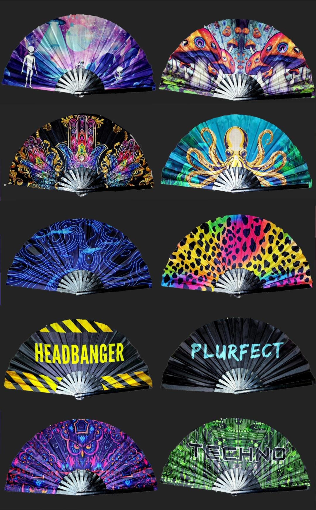 Large Rave Hand Fans | With Bag | Black Bamboo | Festival Hand Fan - Etsy