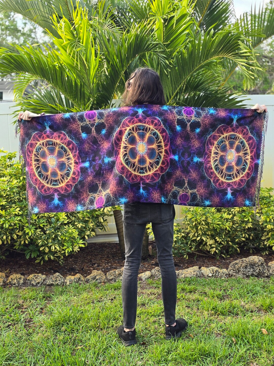 Neon Flower of Life Reversible Rave Pashmina - Festival/edm Shawl - by ...