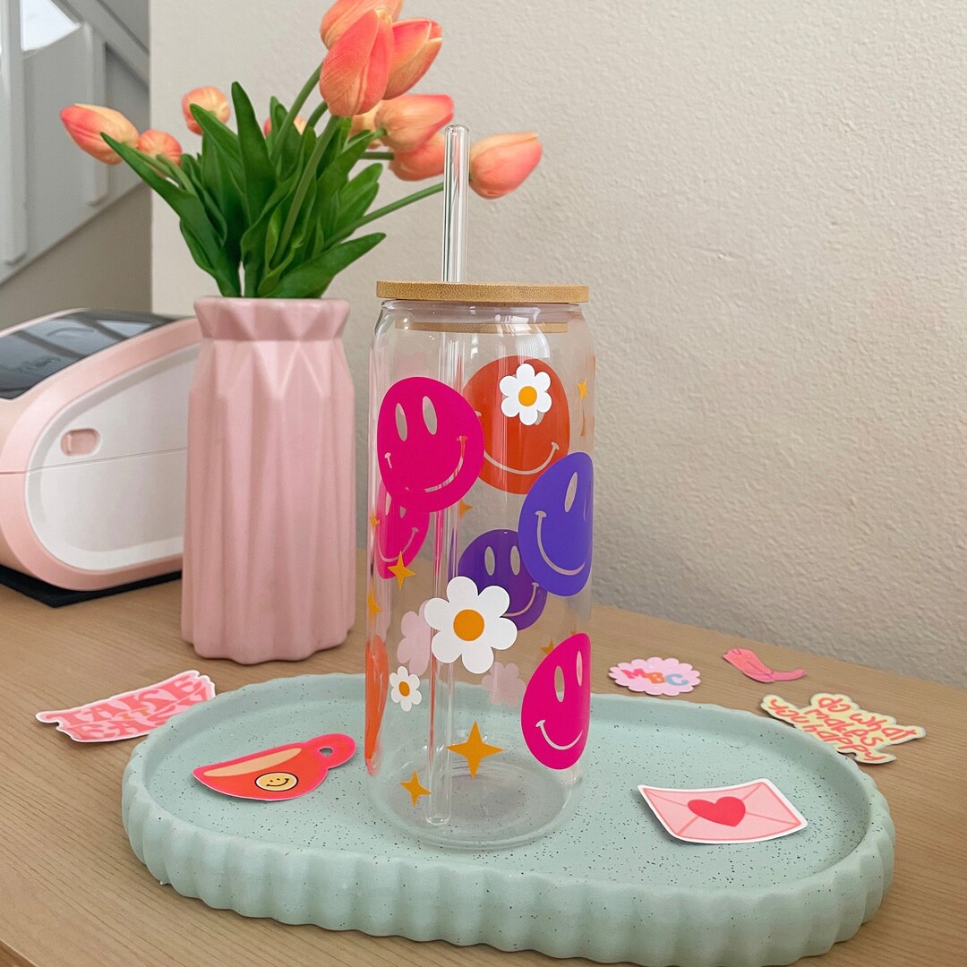 Smiley Face Glass Cup Clear Glass Cup Trendy Coffee Cup Modern Drinkware Unique T Idea