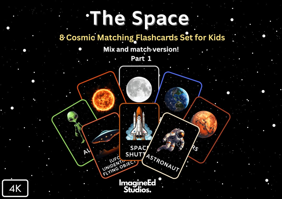 Cosmic Matching Flashcards Set for Kids 8 Elements 16 Cards Part 1 - Etsy