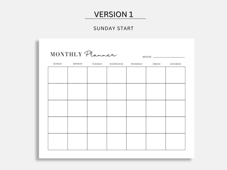 Undated Monthly Planner Printable, Digital Monthly Planners, Monthly ...