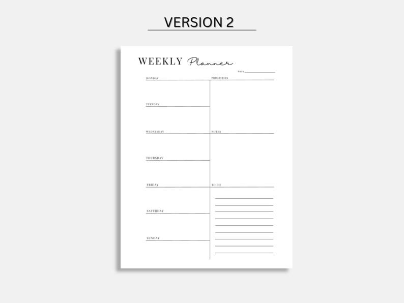 Weekly Planner Printable, Minimalist Weekly Planner, Weekly to Do List ...