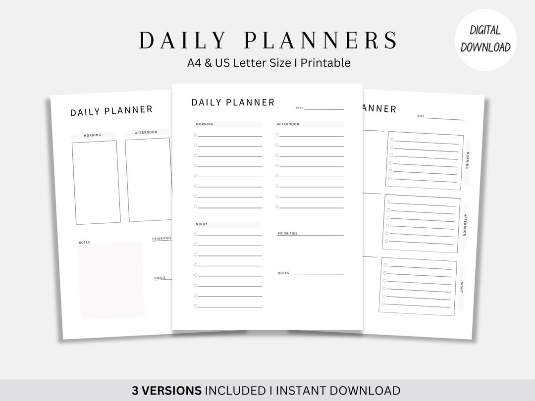Daily Planner Printable, Minimalist Daily Planners, Daily to Do List ...