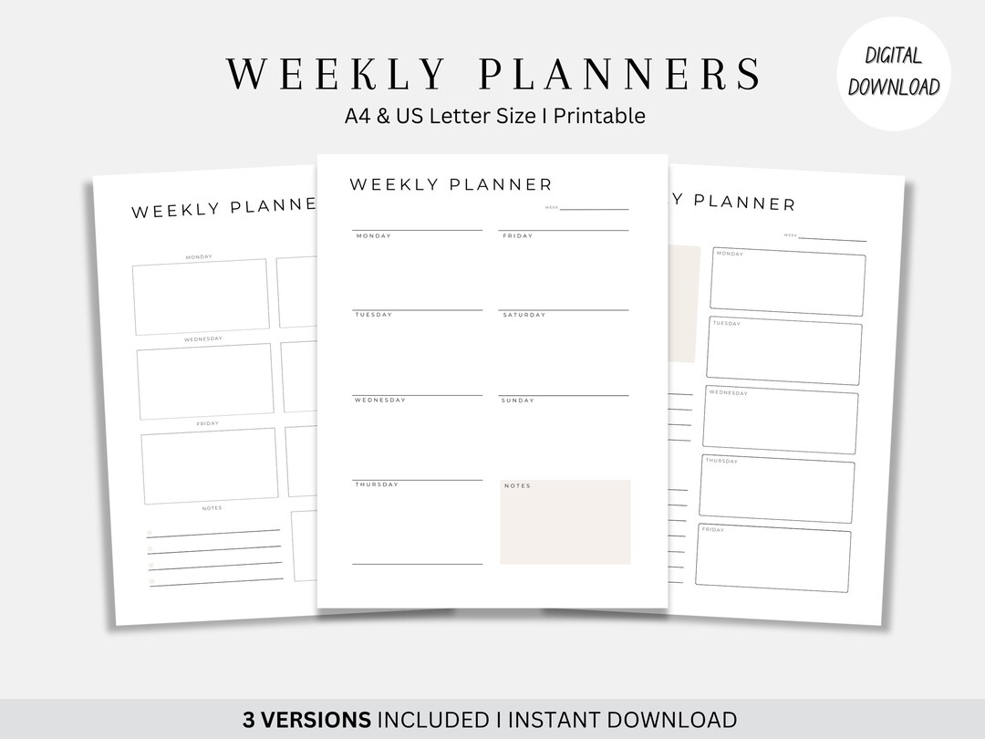 Weekly Planner Printable, Minimalist Weekly Planners, Weekly to Do List ...