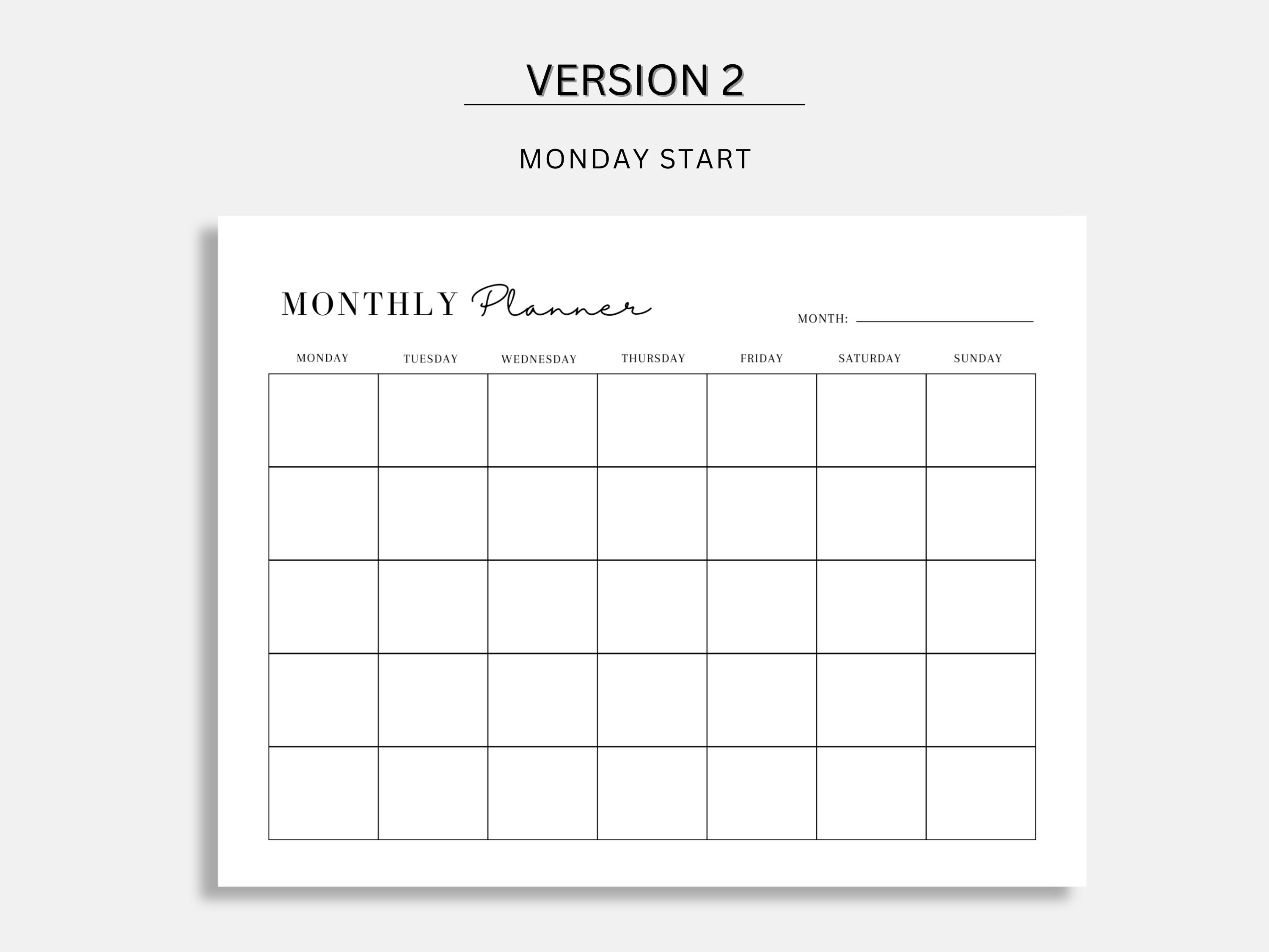 Undated Monthly Planner Printable, Digital Monthly Planners, Monthly ...