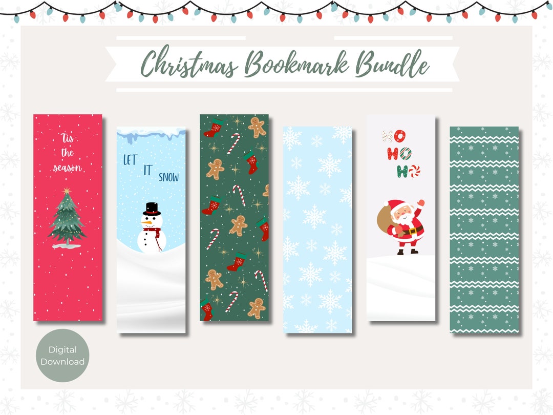 Christmas Bookmarks, Holiday Bookmarks, Christmas Themed Bookmarks, Set ...