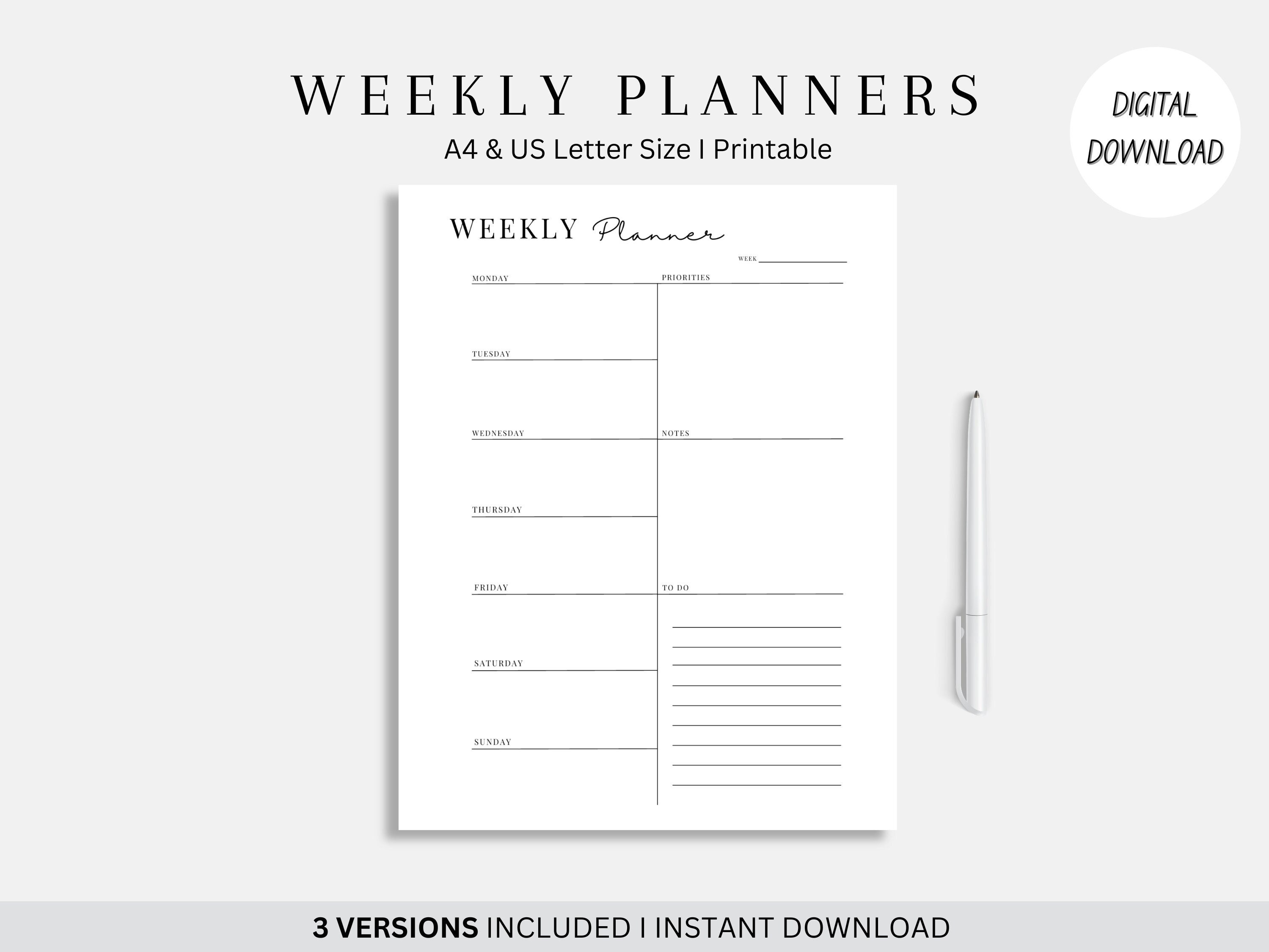 Weekly Planner Printable, Minimalist Weekly Planner, Weekly to Do List ...
