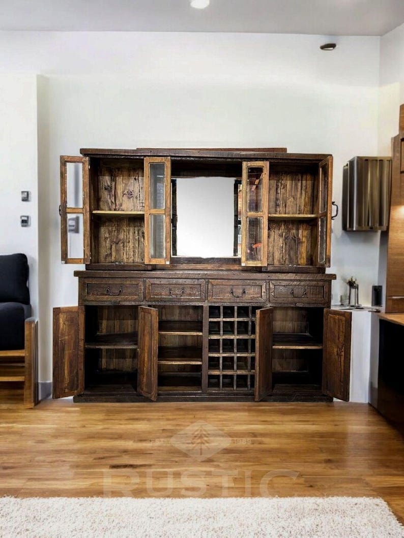 Reclaimed Wood Back Bar: Rustic Farmhouse Liquor Cabinet - Etsy