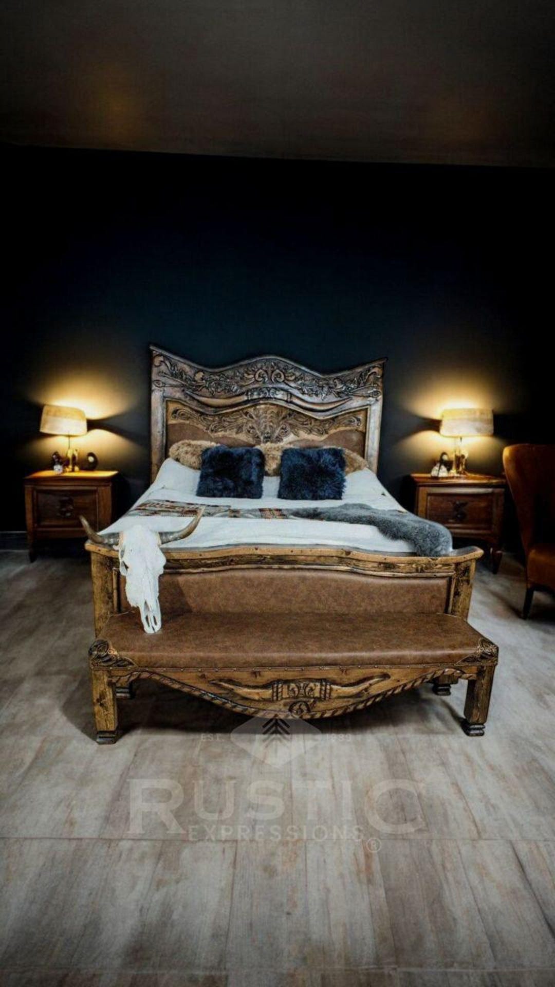 Bull Bed,handmade Rustic Solid Wood Bed Frame, Heavy-duty Handmade ...