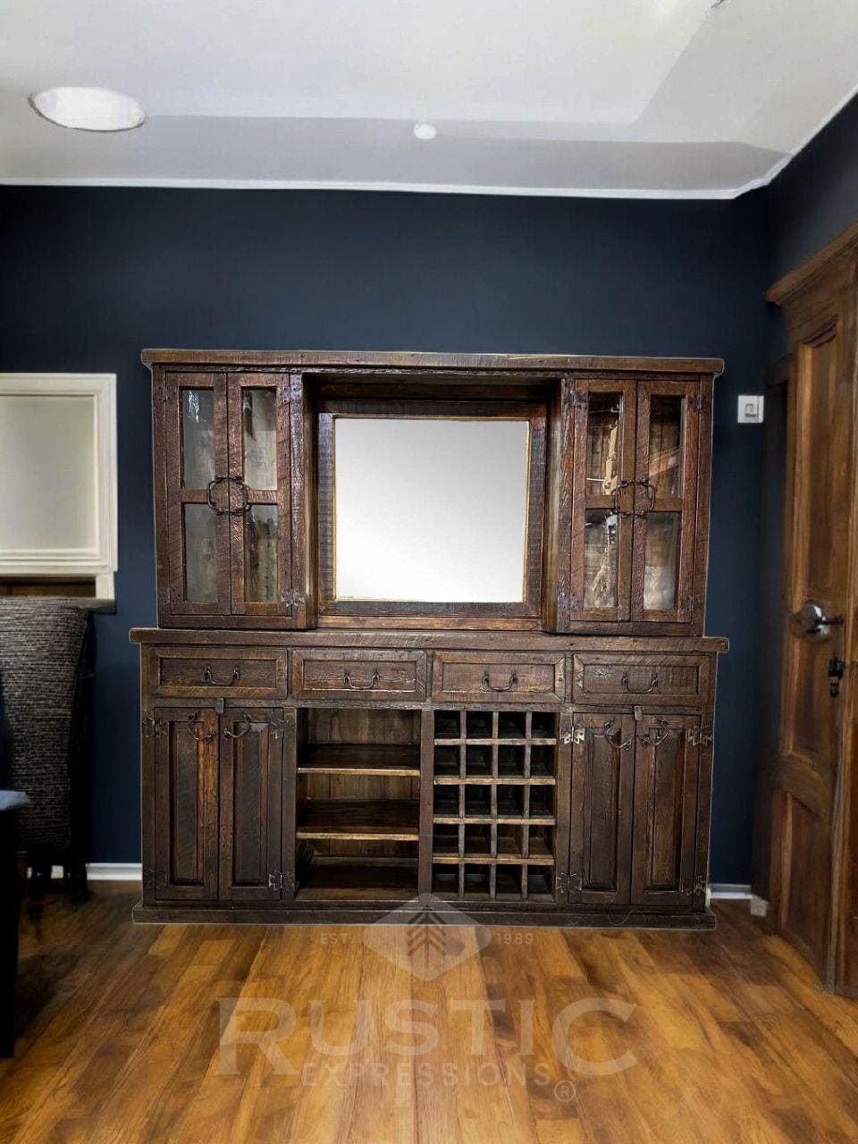 Reclaimed Wood Back Bar: Rustic Farmhouse Liquor Cabinet - Etsy