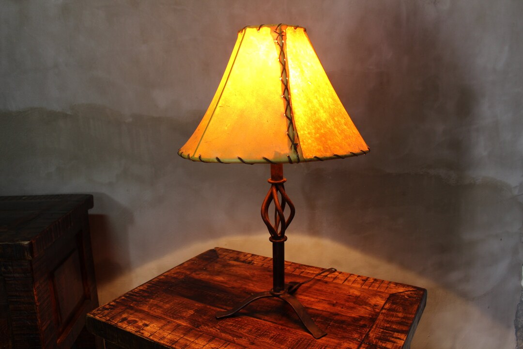 Forged Metal Table Lamp Set With Rawhide Lamp Shade - Etsy
