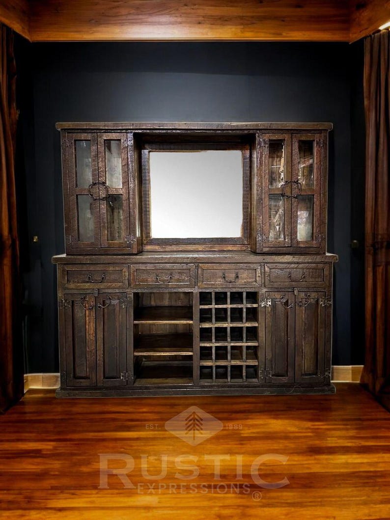 Reclaimed Wood Back Bar: Rustic Farmhouse Liquor Cabinet - Etsy