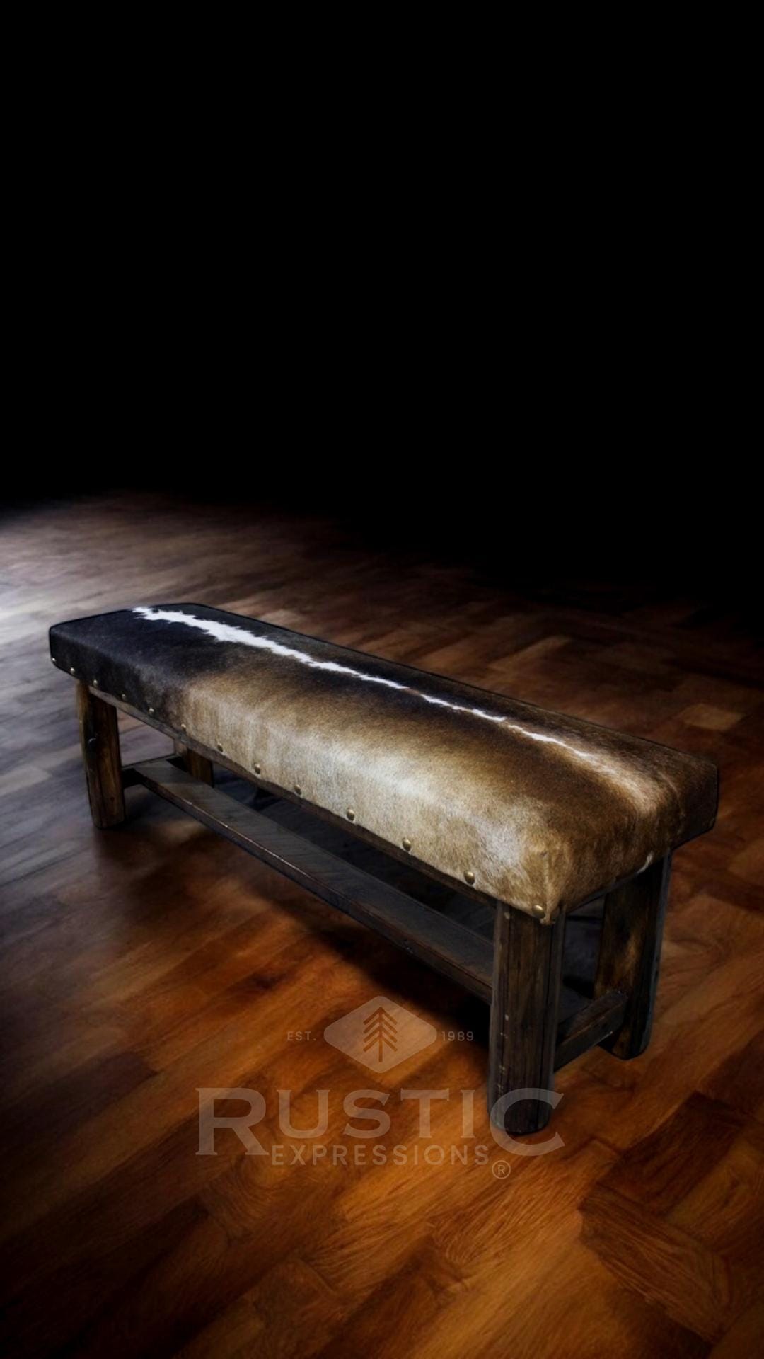 Old Fashion Cowhide Bench, Rustic Handmade Seating, Farmhouse Cowhide ...