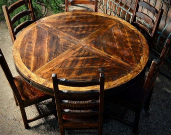 Set Old Fashion Hacienda Dining Table Reclaimed Wood Dining Table Rustic Dining Table Set Vintage Dining Table Round Dining Table Set Etsy