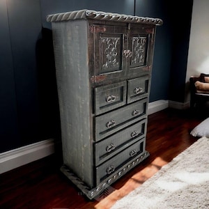 Floral Chest of Drawer, Hand-carved Tall Dresser, Tall Rustic Dresser ...