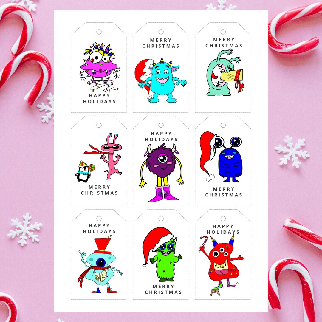 Printable Monster Christmas Gift Tags (digital Download) - Etsy