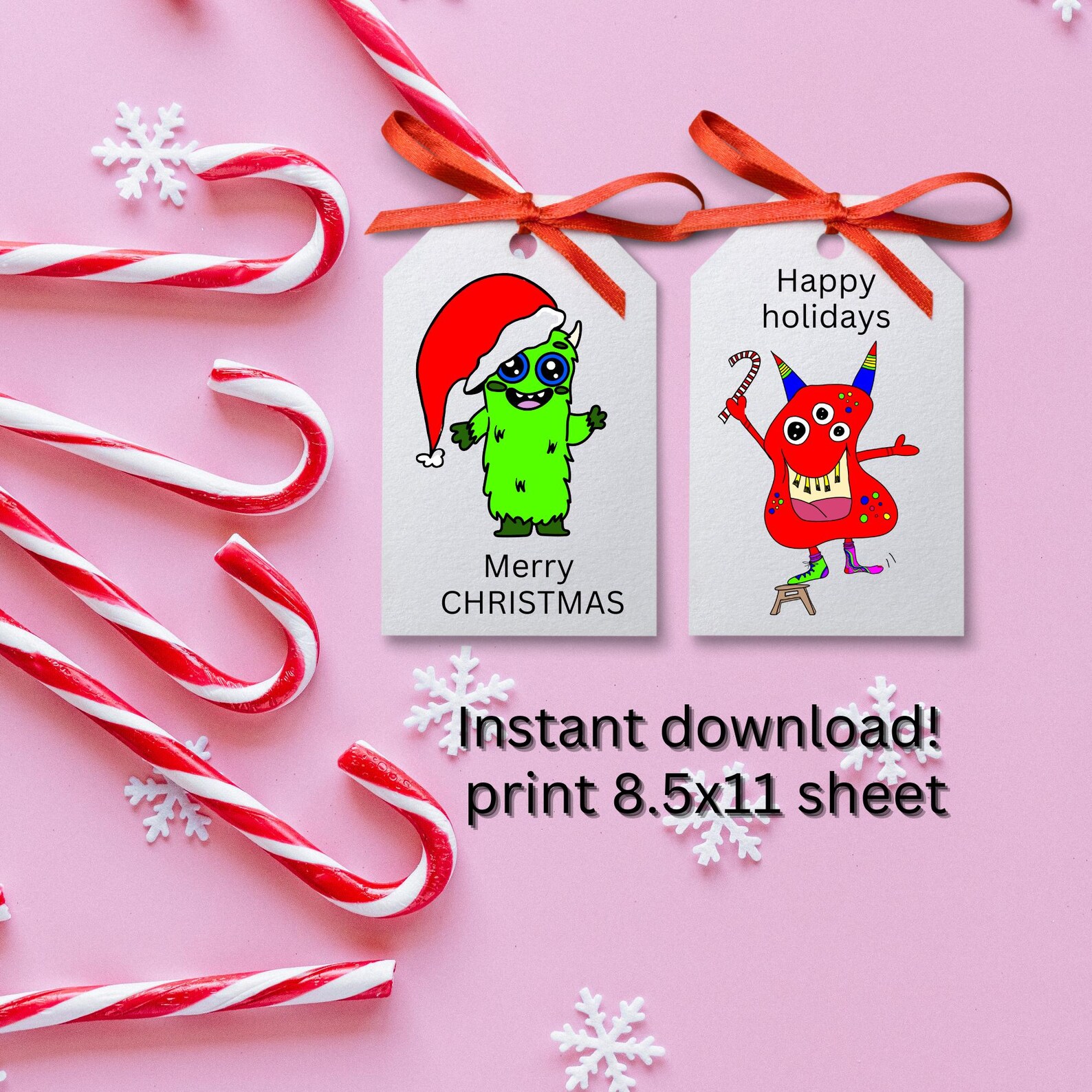 Printable Monster Christmas Gift Tags (digital Download) - Etsy