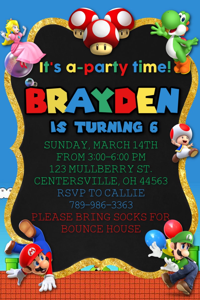 Super Mario Invitation - Digital File - Etsy