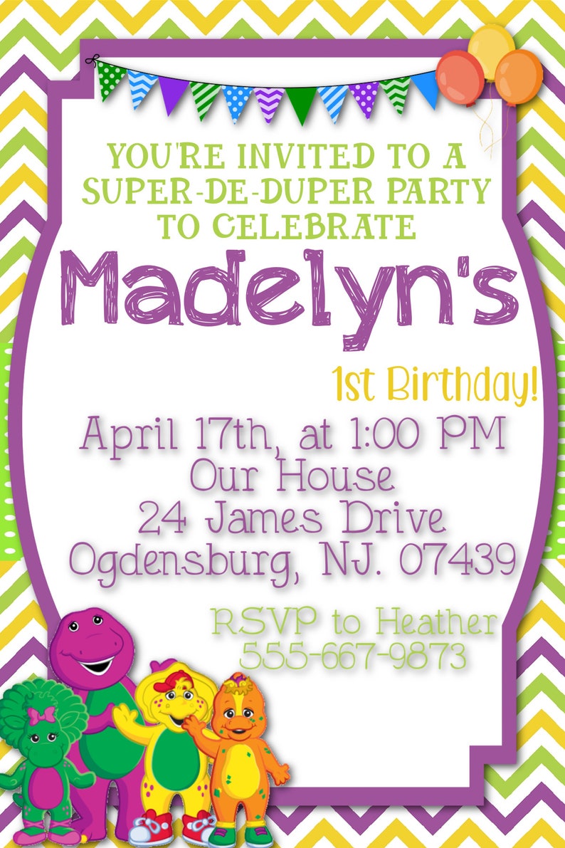 Barney Birthday Party Invitation - Digital File Only - Etsy