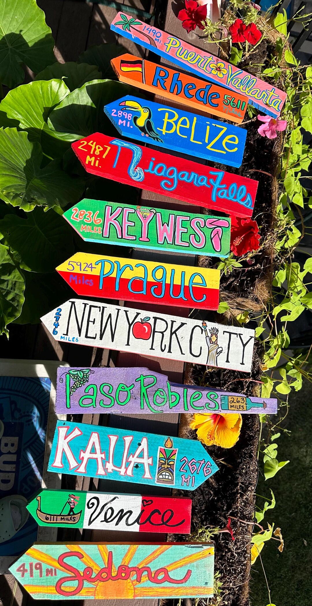 Custom-painted Miles to Beach Sign, Tiki Sign, Wood Sign, Arrow Sign ...