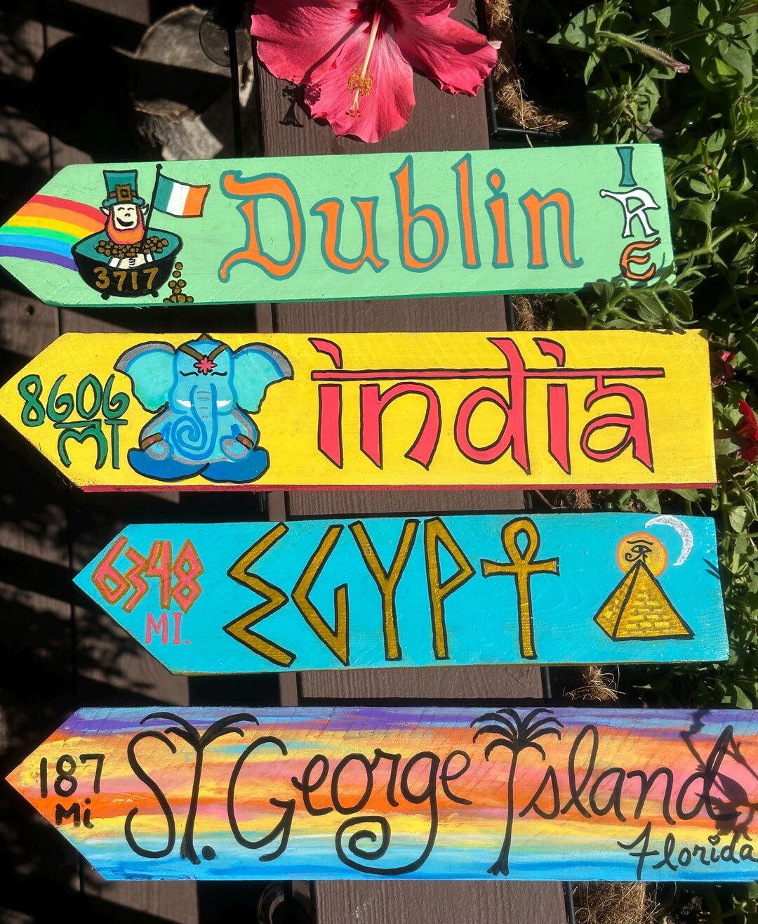 Custom-painted Miles to Beach Sign, Tiki Sign, Wood Sign, Arrow Sign ...