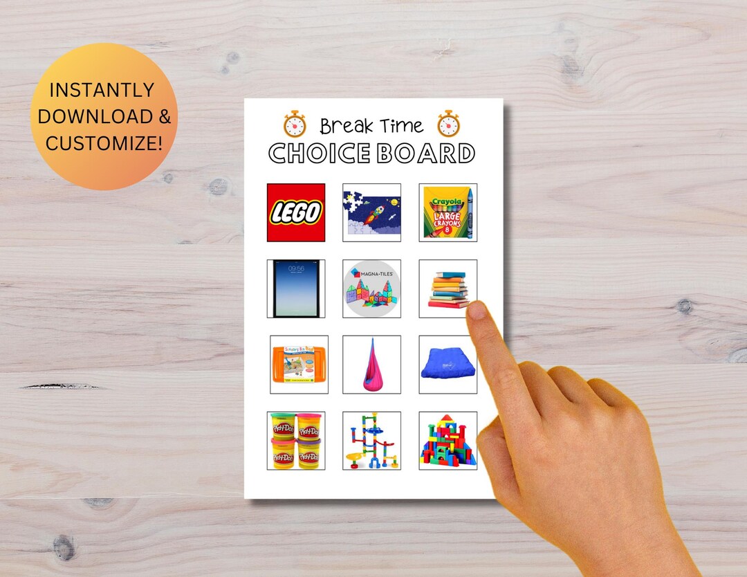 Customizable Break Time Choice Board; Speech Tool; AAC; Communication ...