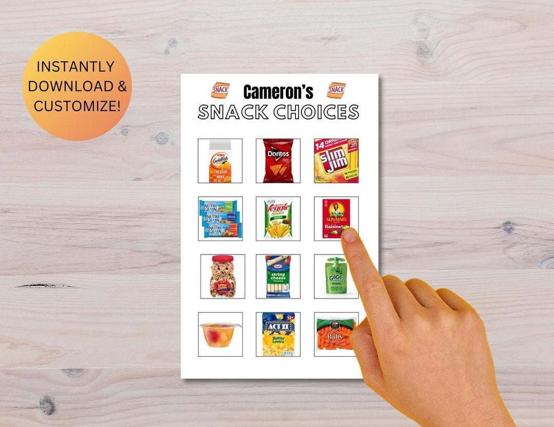 Customizable Snack Choice Board; Non-verbal, Speech Tool, Communication ...