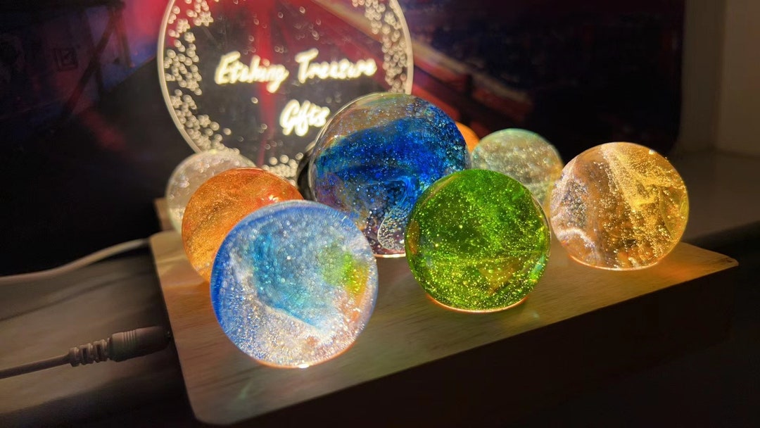Galaxy Light up Marble Glass Lamp Planets Solar System Space Night ...