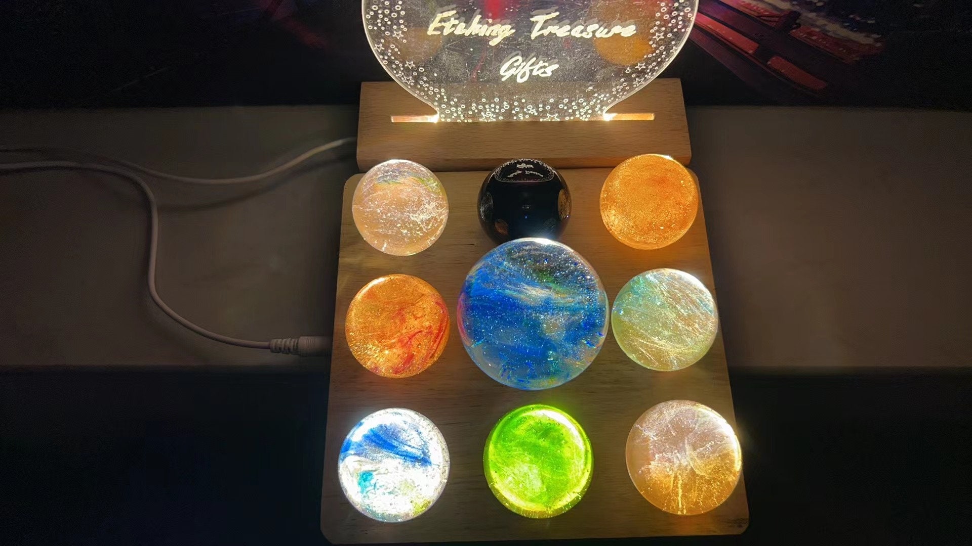 Galaxy Light up Marble Glass Lamp Planets Solar System Space Night ...