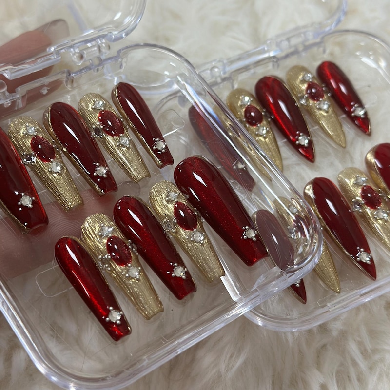 Red Nails Gems - Etsy