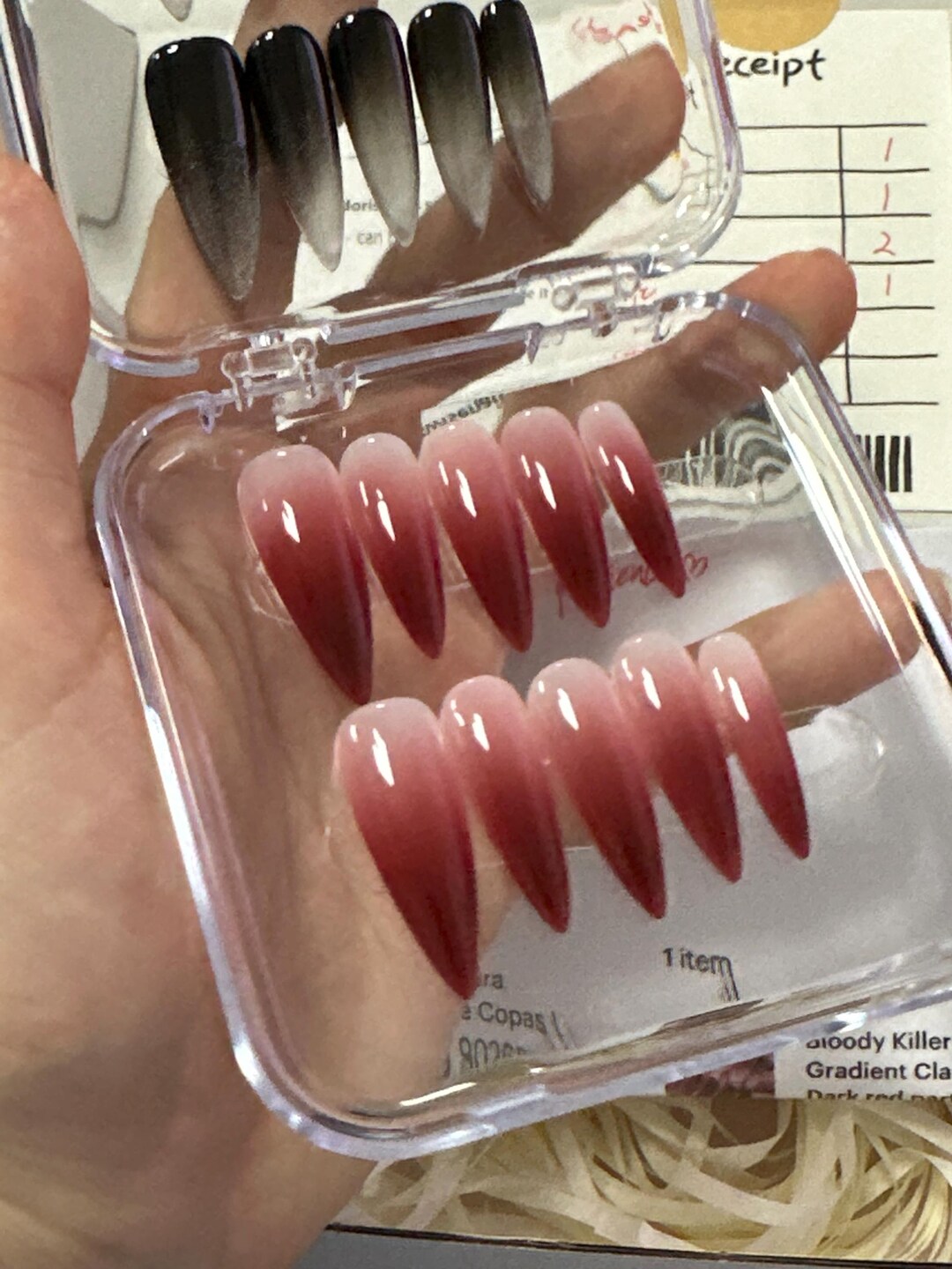 Red Killer-shiny Red Ombre Nails Handmade Long Almond Nails|fake Nails ...