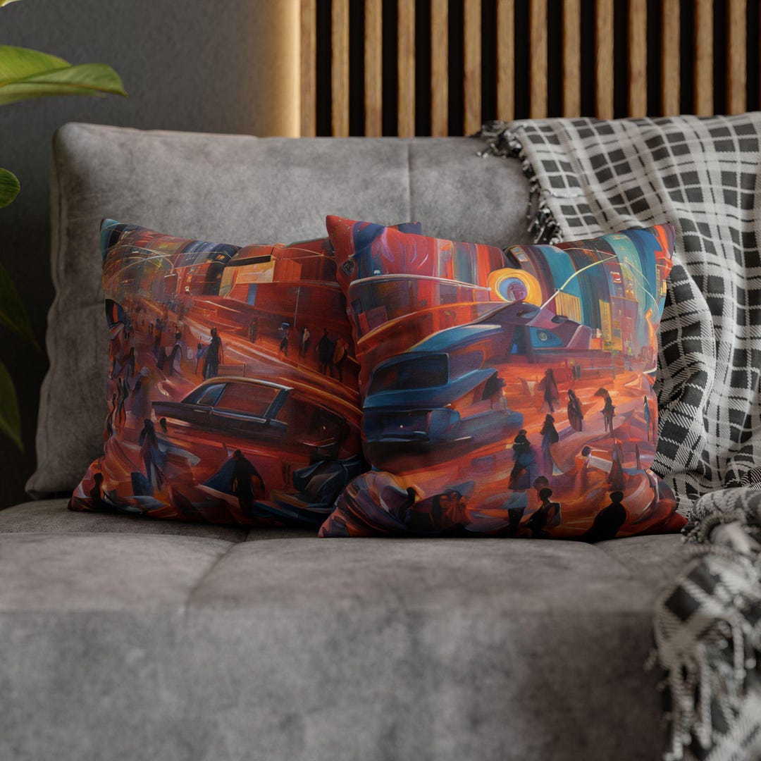 Neon Metropolis Futuristic City Art Pillow Cover | Modern Urban & Sci ...