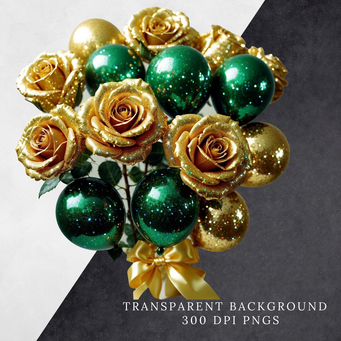 Emerald Green Flower Clipart-gold & Green Sparkle Rose Bouquets-invites ...