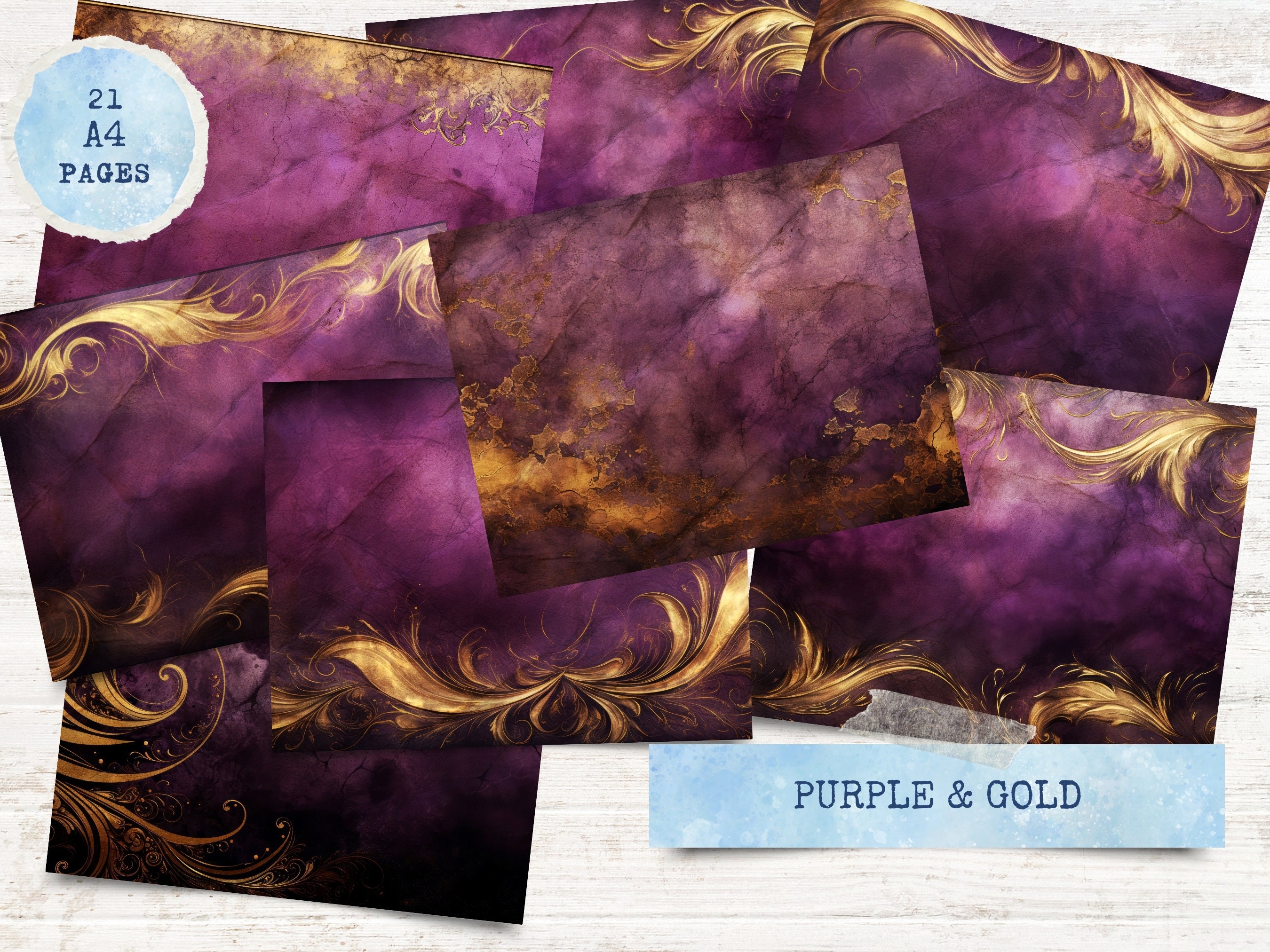 Purple & Gold Digital Paper Clipart-commercial Use-a4 Size-scrapbook ...