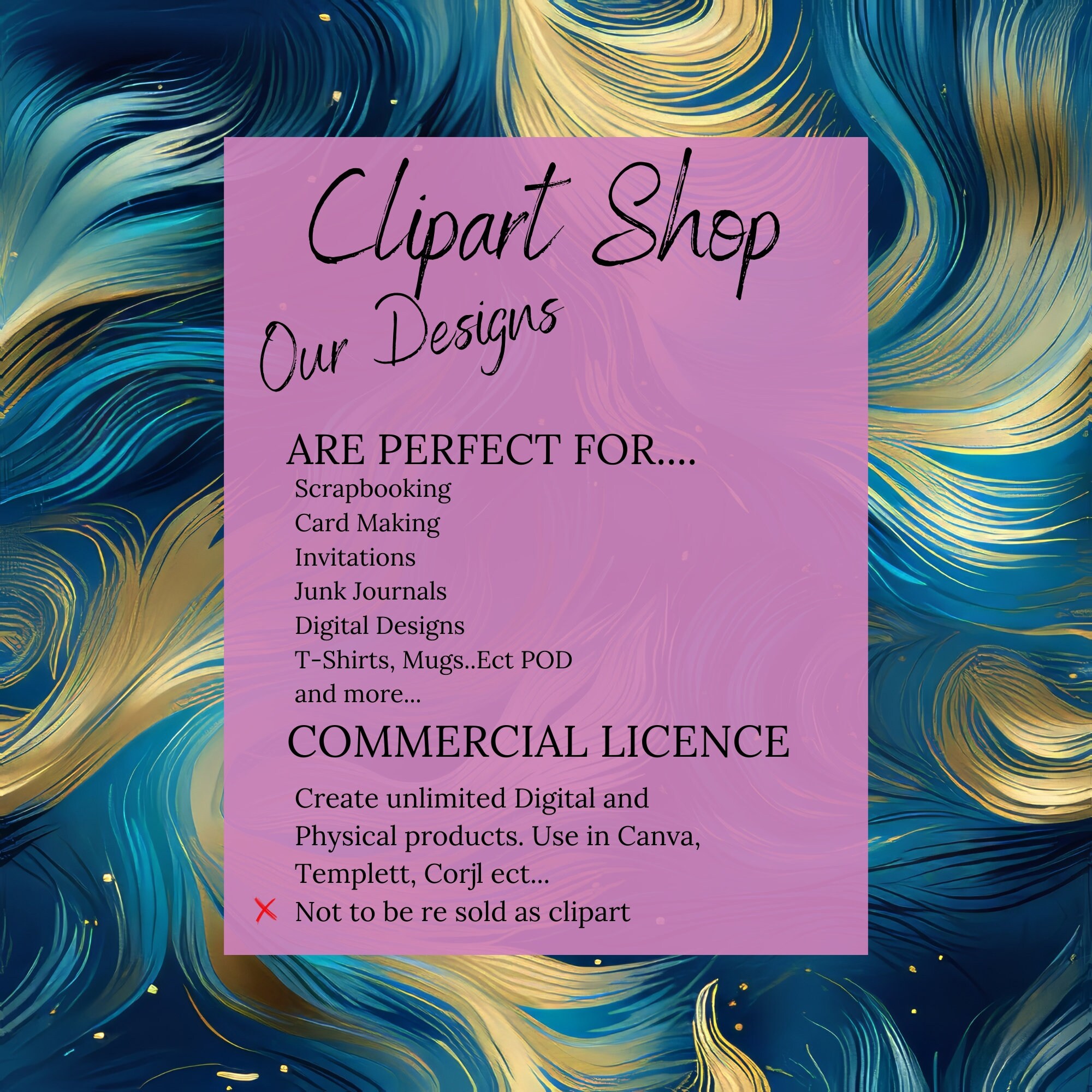 Blue & Gold Foil Paint Swirls Seamless Digital Paper-commercial Use ...