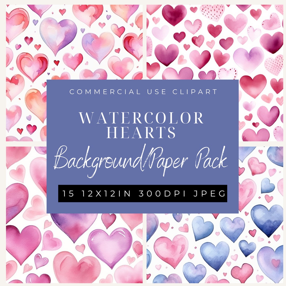 Valentine's Clipart Pack - Watercolor Hearts-commercial Use-12x12in ...