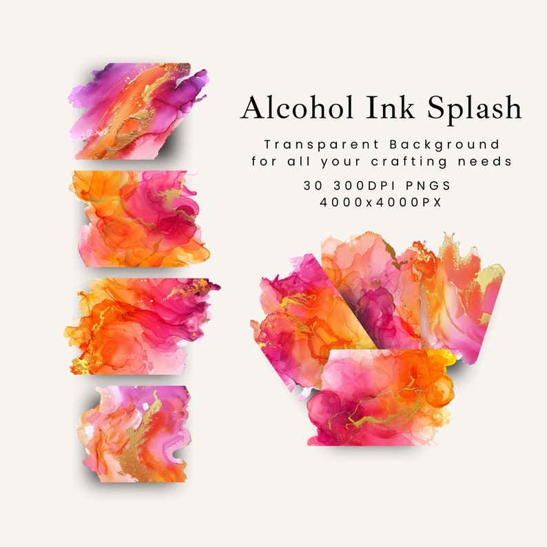 Hot Pink & Orange Alcohol Ink Watercolor Splashes Texture PNG Clipart ...