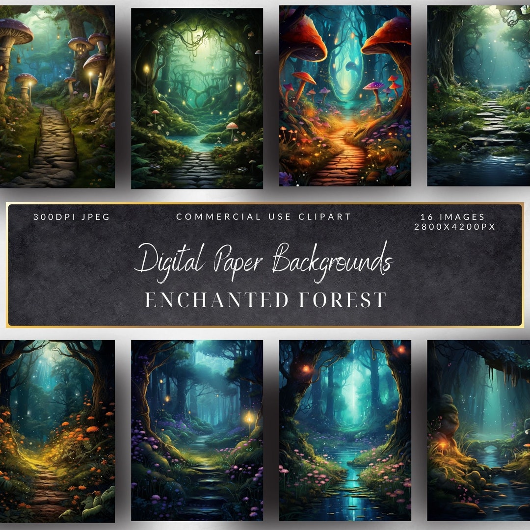 Enchanted Forest Background for Invitation-digital Paper- Craft ...