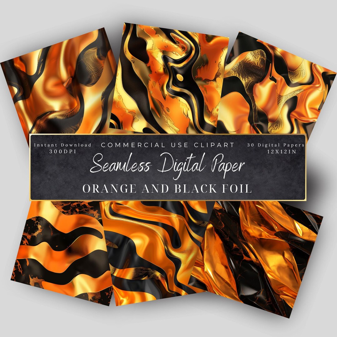 Digital Paper Orange Glitter- Seamless Orange and Black Foil-metallic ...