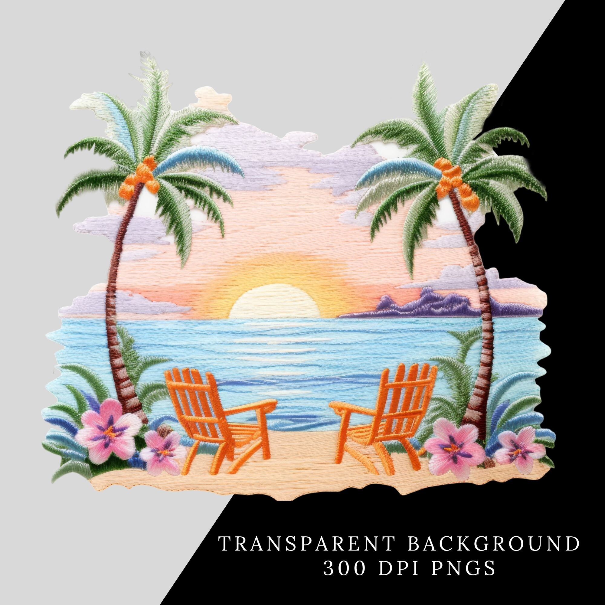 Pastel Summer Beach Embroidery Designs Clipart | Craft | Digital ...