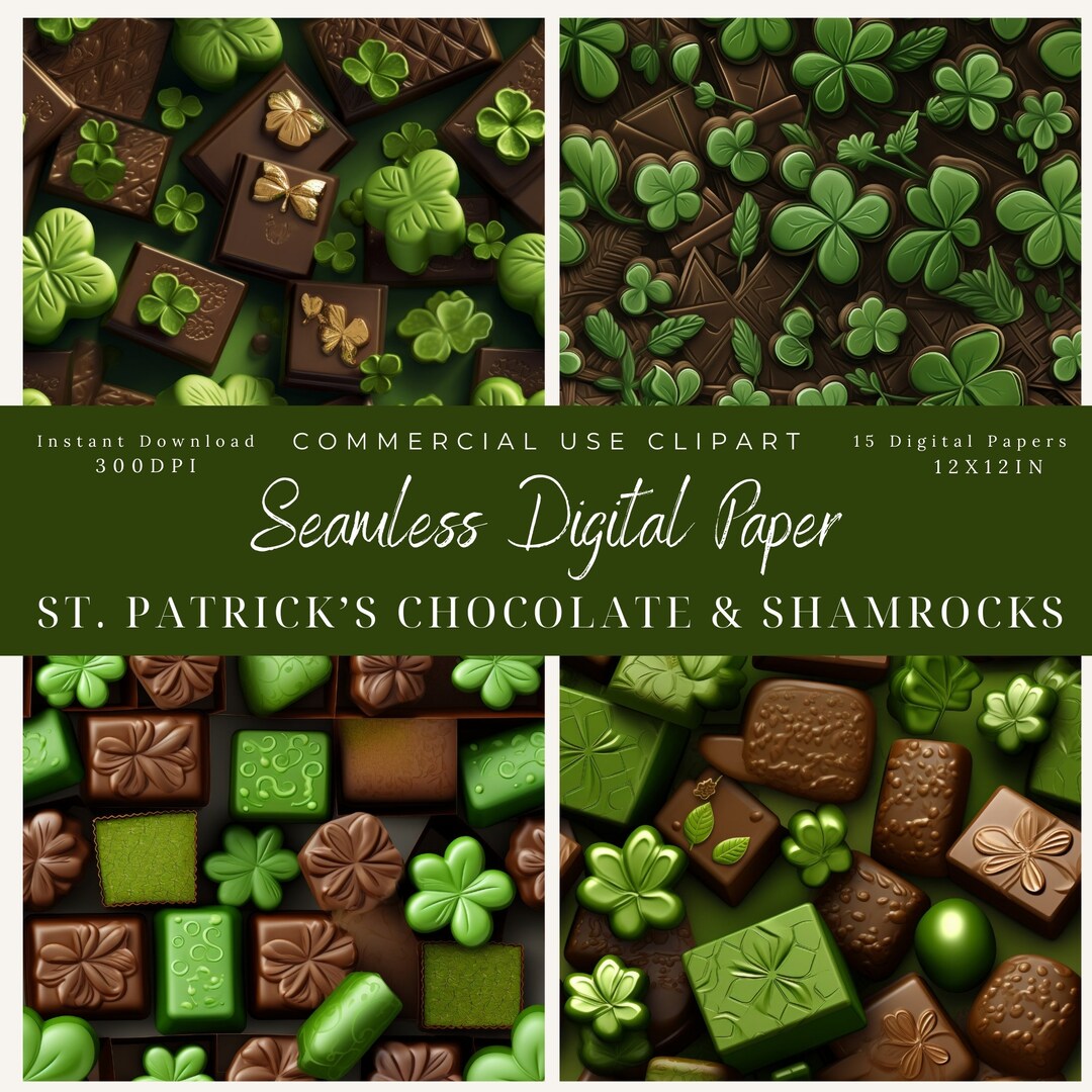 St. Patrick's Day Chocolate Shamrock Seamless Digital Paper,clovers ...