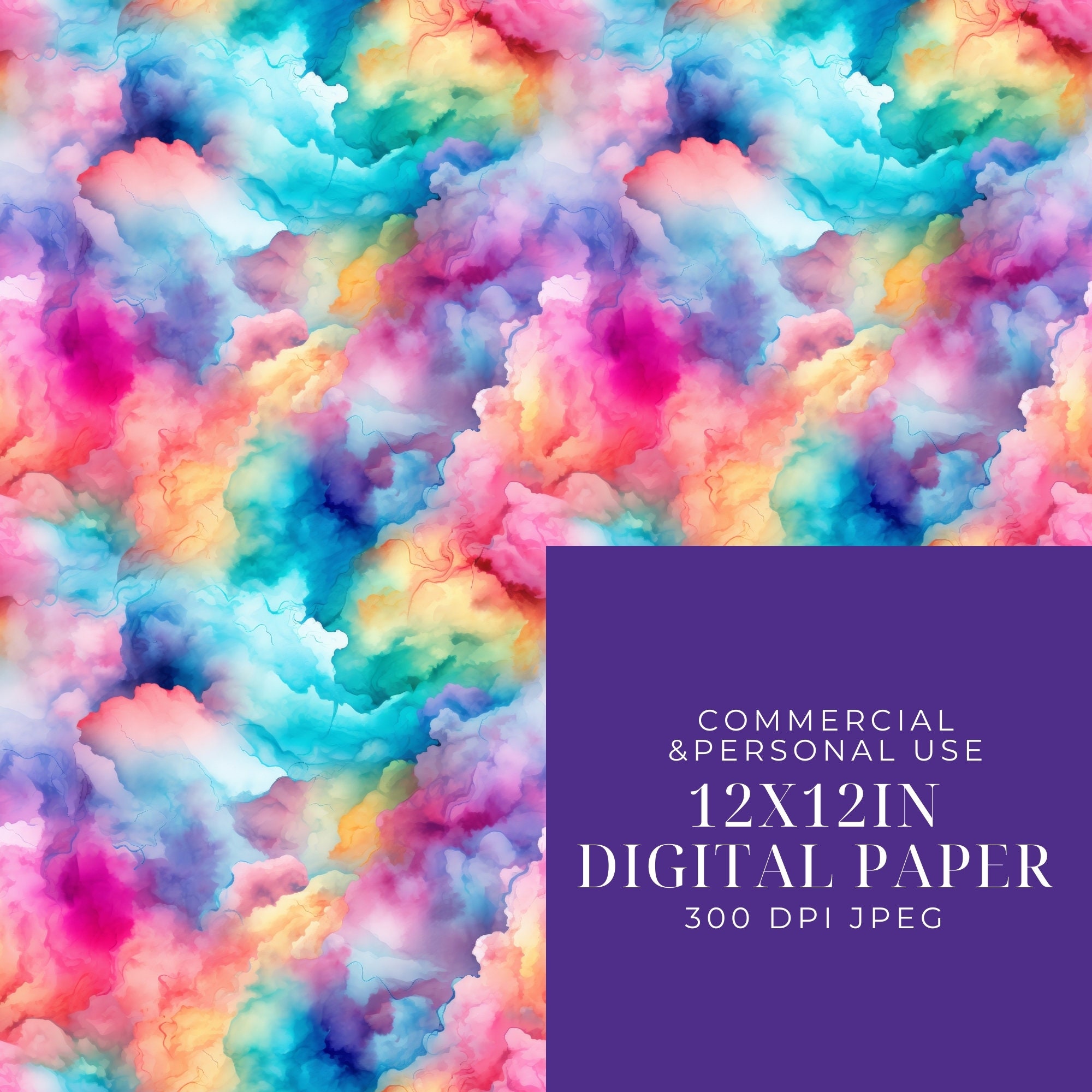 Watercolor Rainbow Clouds Seamless Digital Paper Clipart, Cloud ...